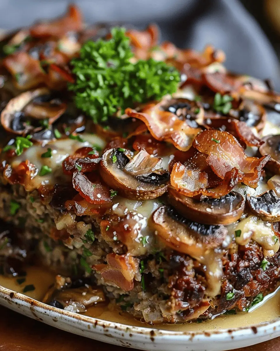 Tasty Bacon Mushroom Swiss Meatloaf